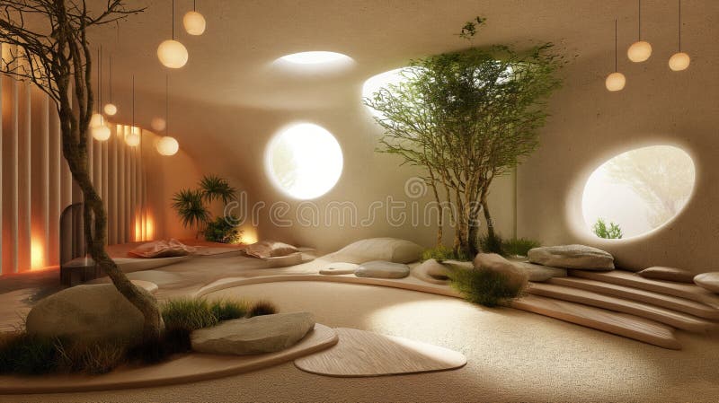 A Room with Organic Shapes Made of Glowing Spheres Stock Image - Image ...