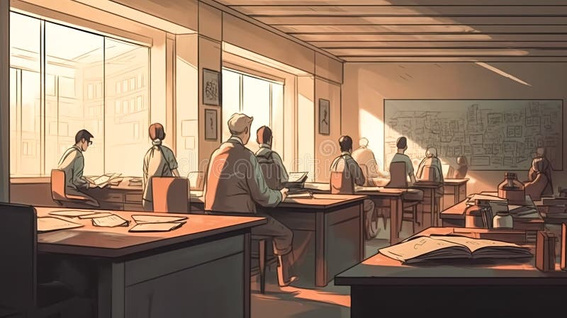 Room with People Sitting at Tables at Work, Generative AI. Stock ...