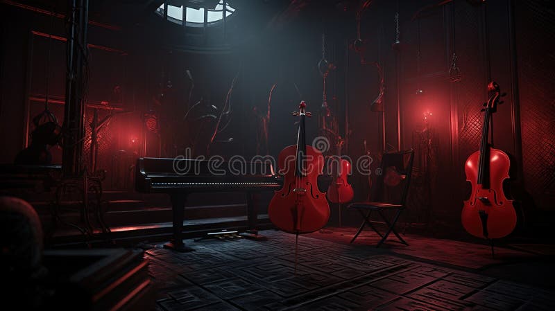 A Room with a Piano, Cellos and a Piano in it Stock Illustration ...