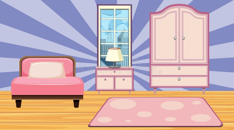 Room with Pink Bed and Closet Stock Illustration - Illustration of room ...