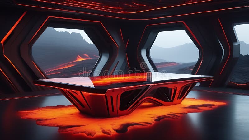 A Room on the Planet Mars, with 3 Windows and a Futuristic Table Made ...