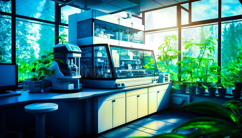 Room with Plants and Computer on Desk Generative AI. Stock Illustration ...