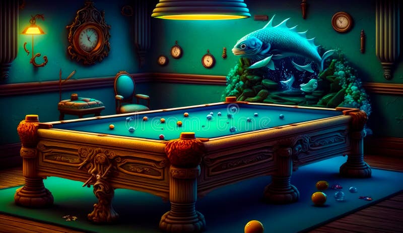 Room with Pool Table and Fish in the Middle of it. Generative AI Stock ...