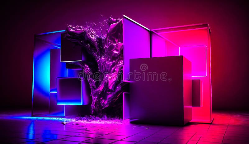 Room with Purple and Red Light and Black and White Floor. Generative AI ...