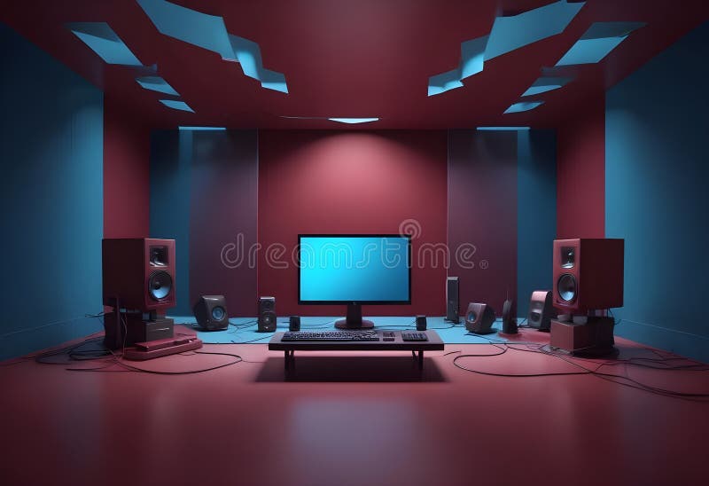 A Room with Red and Blue Walls and a Partially Broken Ceiling. a ...