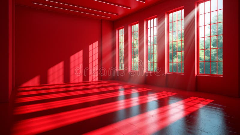 A Room with Red Walls and Windows that are Shining, AI Stock ...