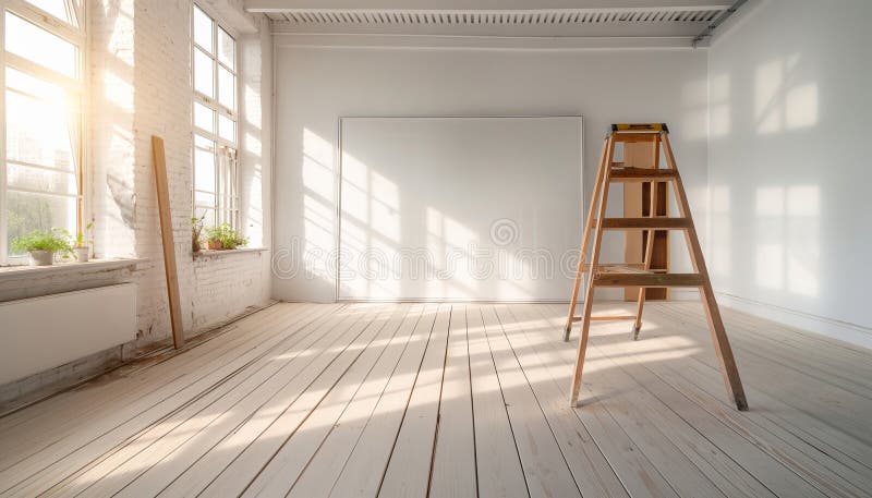 Room in Renovation Process with Steps and Light Elements Stock Photo ...
