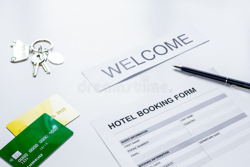 Reservation Form on Hotel Reception Stone Desk Background Stock Image ...