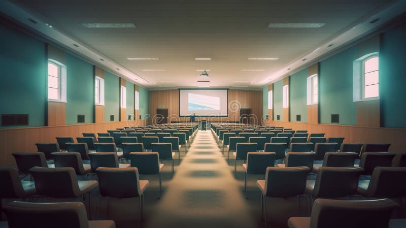 A Room with Rows of Chairs and a Projector Screen. Generative AI Image ...