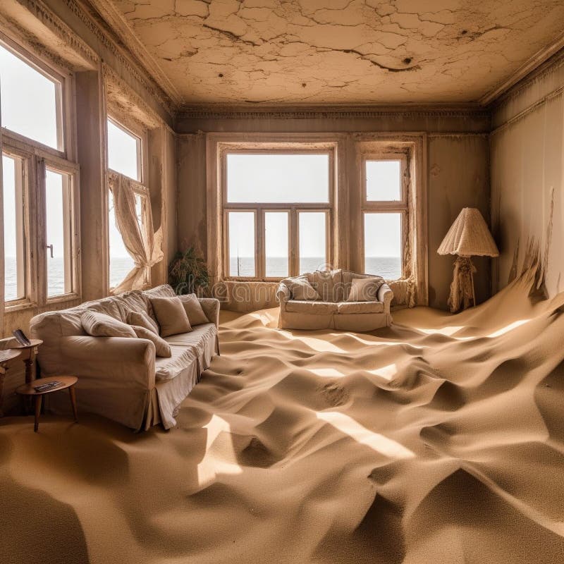 Room with a Sandy Floor, Blown Away by a Gust of Wind, AI-generated ...