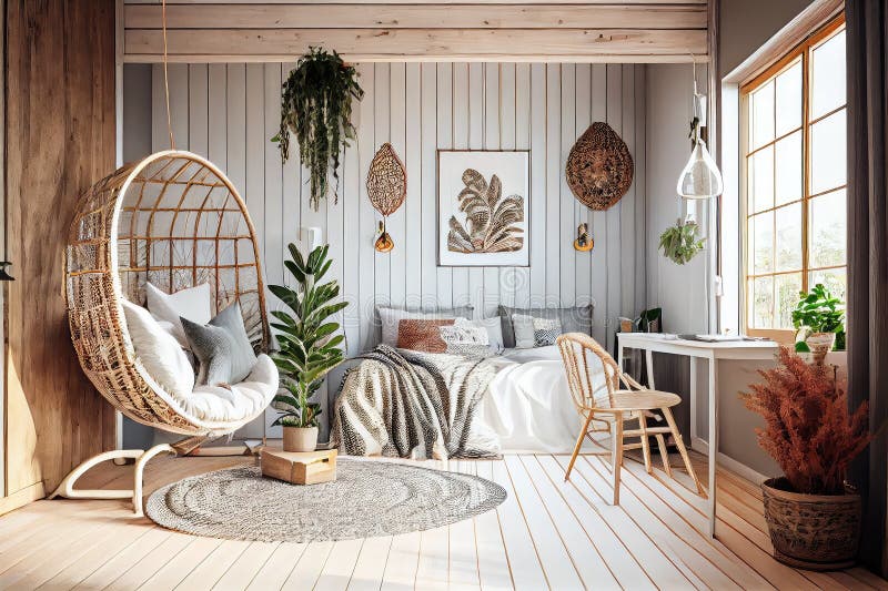 Room with Scandi-boho Interior, Featuring Light Wooden Flooring and ...