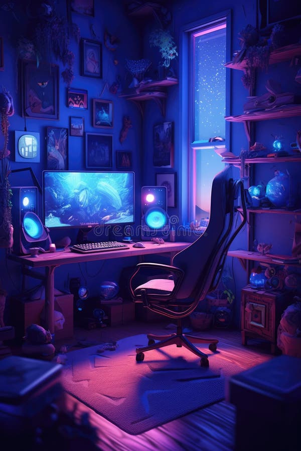 Room with Screen with Video Game and Gaming Chair, Created Using ...