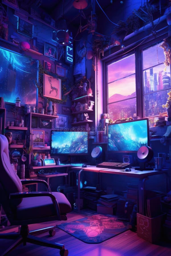 Room with Screens with Video Game and Gaming Chair, Created Using ...