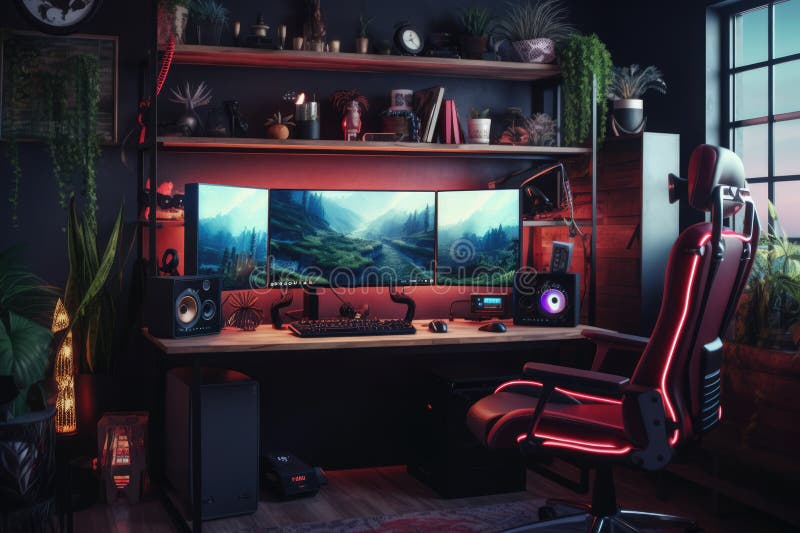 Room with Screens with Video Game and Gaming Chair, Created Using ...