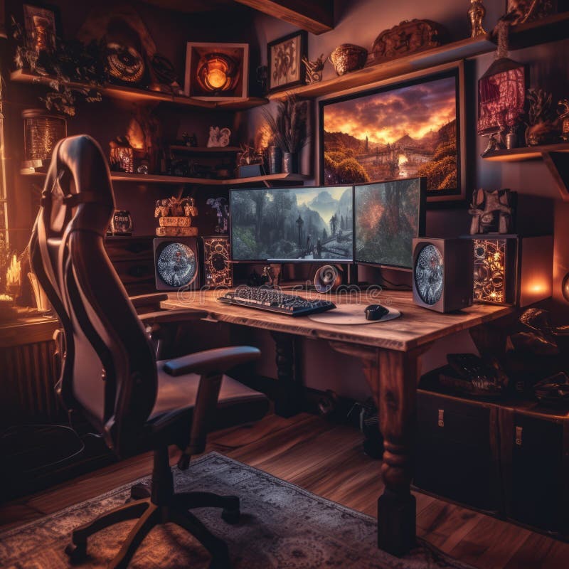 Room with Screens with Video Game and Gaming Chair, Created Using ...