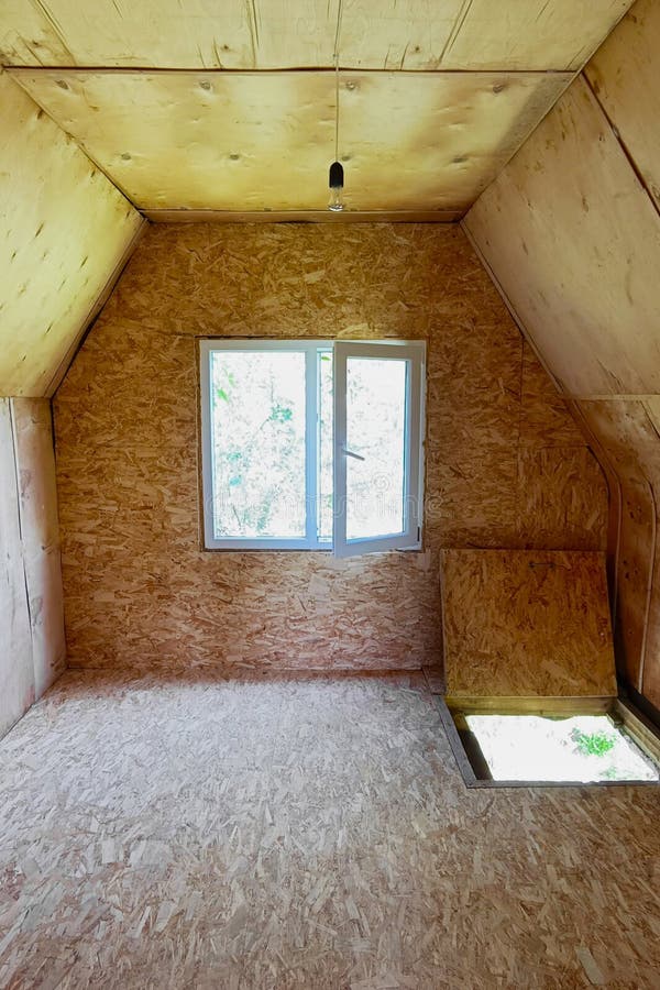 A Room on the Second Floor Prepared for Renovation. OSB Paneling Stock ...