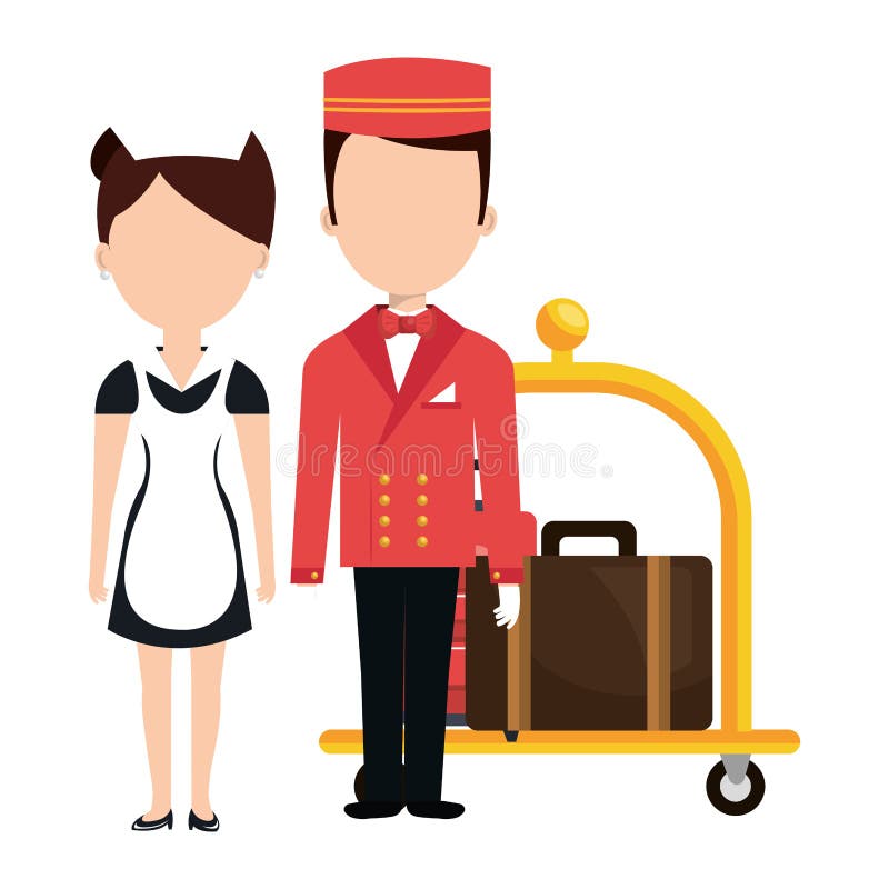 Room Service and Bellboy Character Hotel Stock Illustration ...