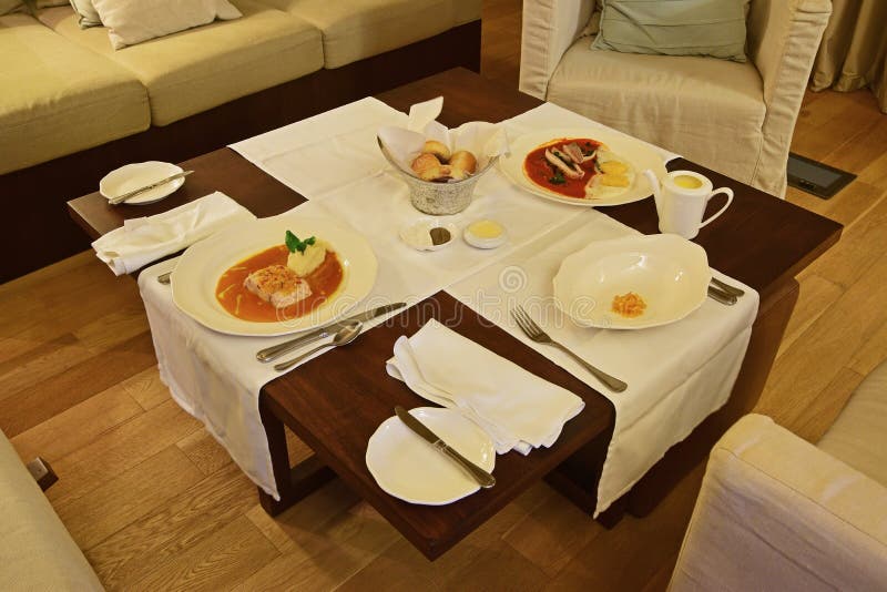 Room Service Dinner in a Hotel Suite Stock Photo - Image of pepper ...