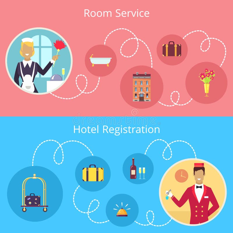 Room Service and Hotel Registration Vector Poster Stock Vector ...