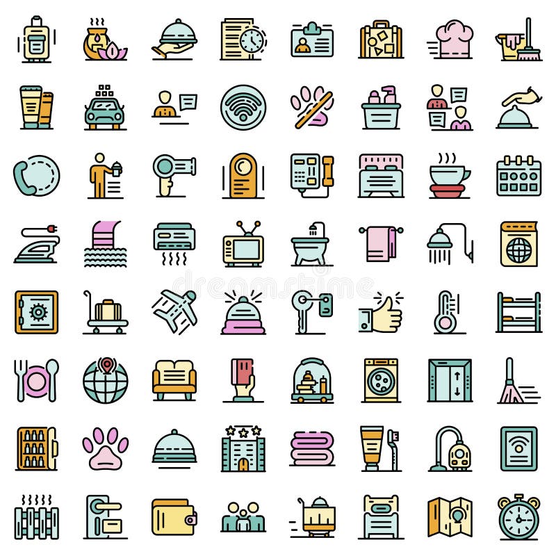 Room Service Icons Set Vector Flat Stock Vector - Illustration of ...