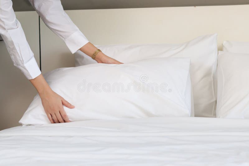 Room Service Maid Cleaning And Making Bed Hotel Room Concept Young