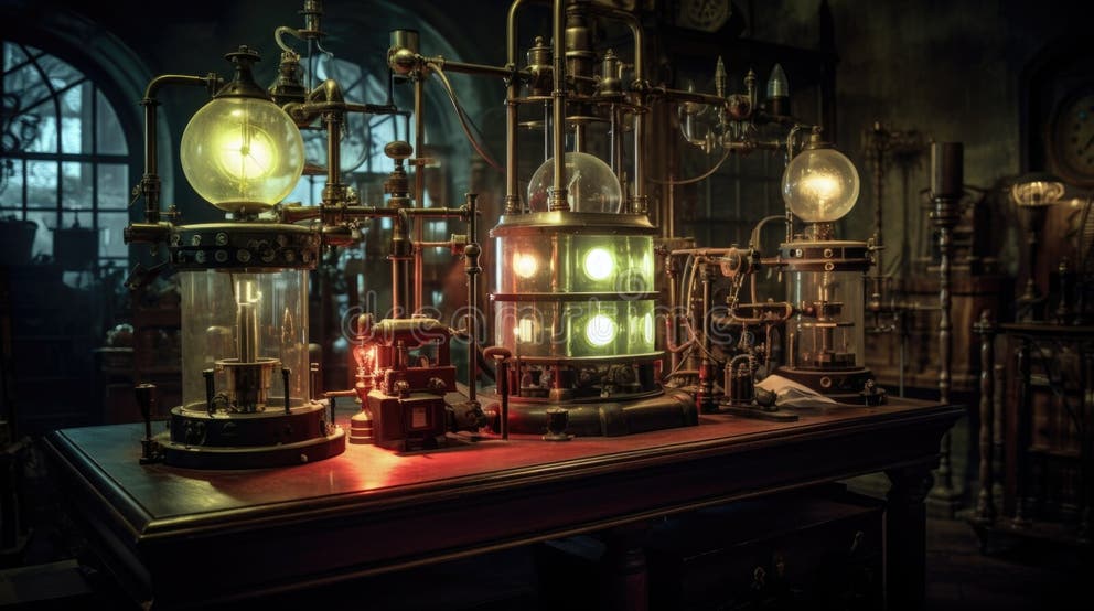 A Room with Several Steam Powered Devices on a Table, AI Stock Image ...