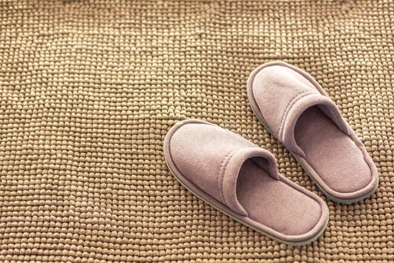 Room Slippers on a Soft Rug Stock Image - Image of home, footwear ...