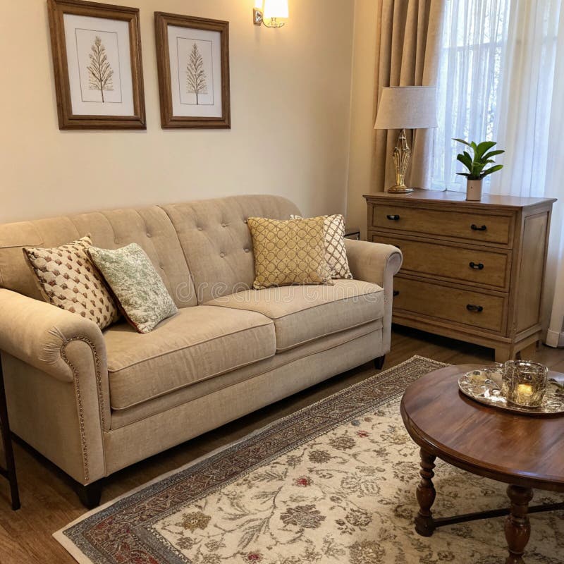 Room with Sofa, Commode, and Table Stock Photo - Image of comfortable ...