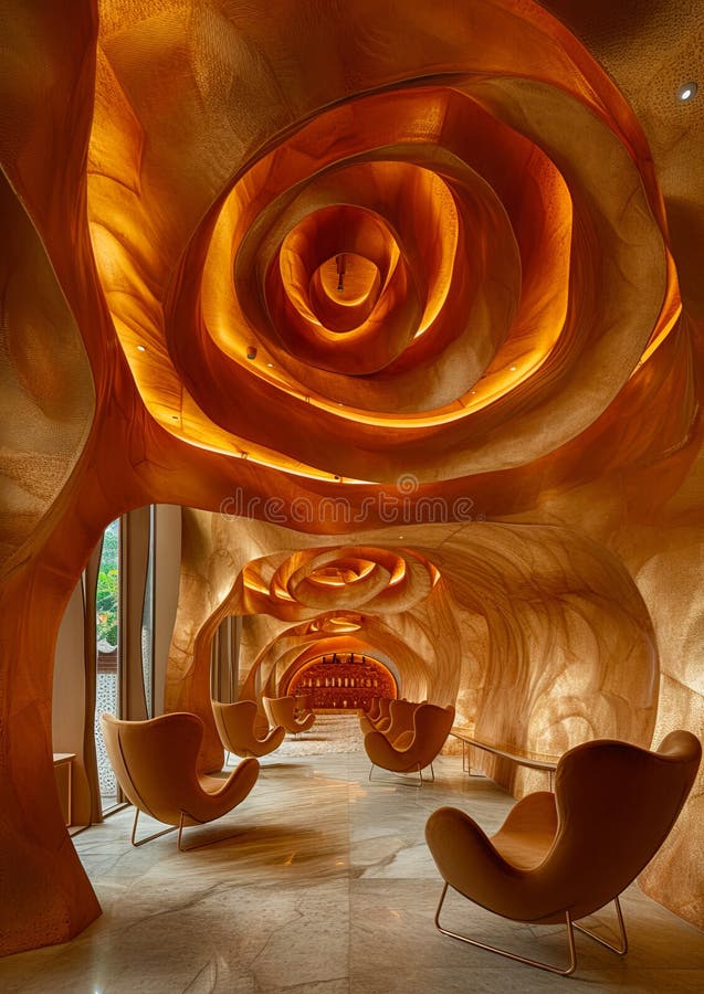 A Room with a Spiral Design Made of Wood Stock Image - Image of daybed ...