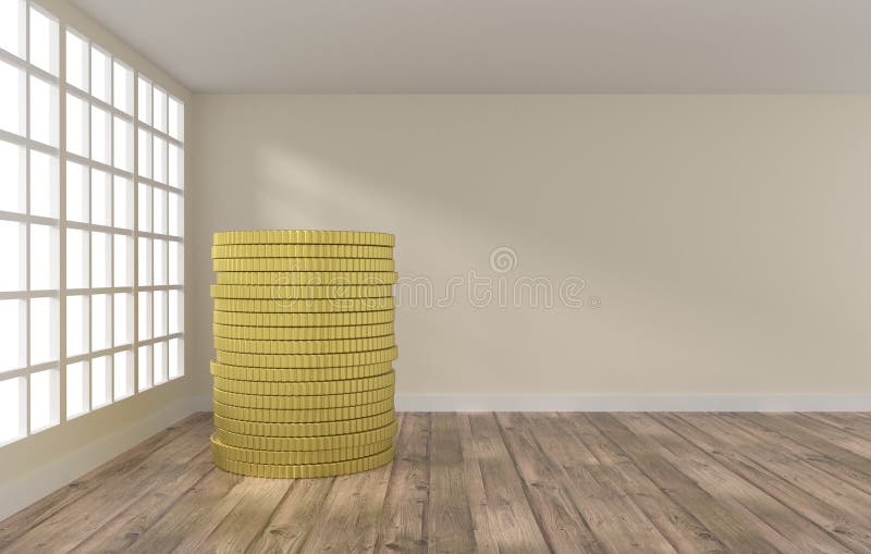 Room with stacked coins stock illustration. Illustration of daylight ...