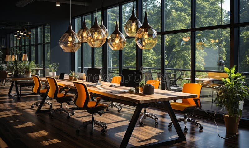 Room with Table, Chairs, Laptops, and Windows Stock Image - Image of ...