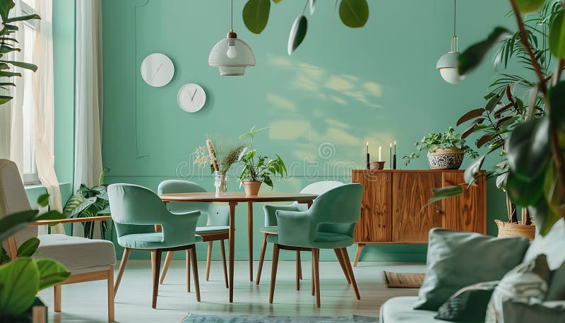 Room with Table, Chairs, Plants, and Potted Plants Stock Image - Image ...