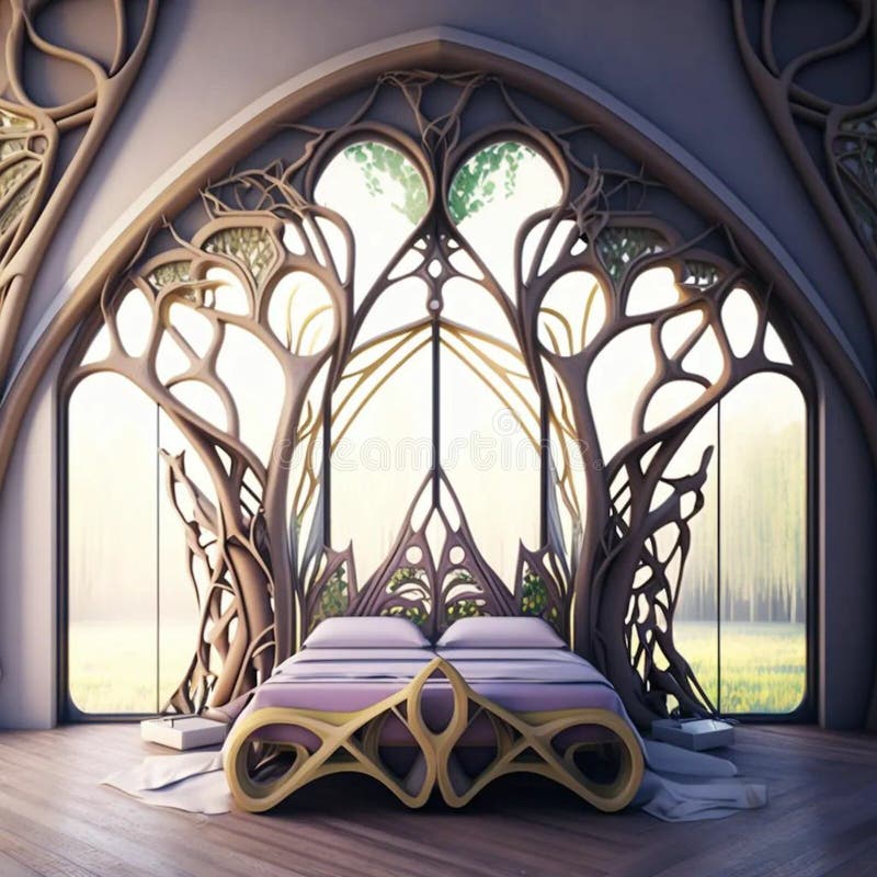 A Room with a Table and Chairs and a Tree Outside Stock Illustration ...