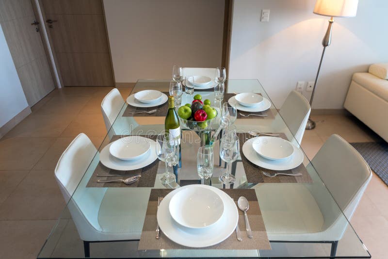 Dining Room with a Table for Dinner with Fruit Stock Image - Image of ...