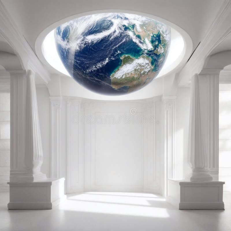 Room with Columns and Round Window. Generative AI. Stock Image - Image ...