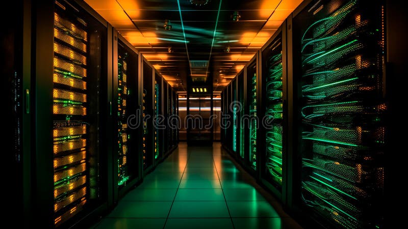 Room of Technology Supercomputing Hub, Towering Racks of Servers ...