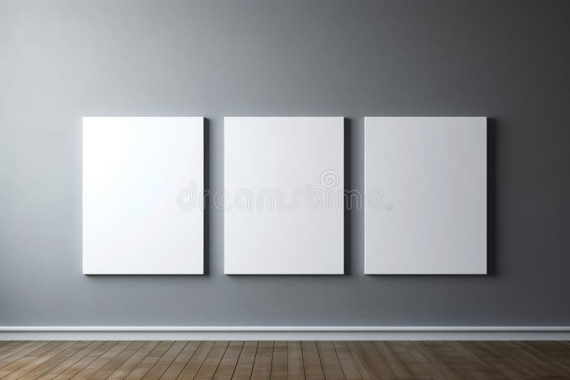 Room with Three Empty White Square Paintings on the Wall. Generative AI ...