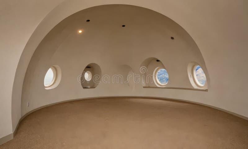 Room with Three Round Windows and Ceiling Stock Photo - Image of ...