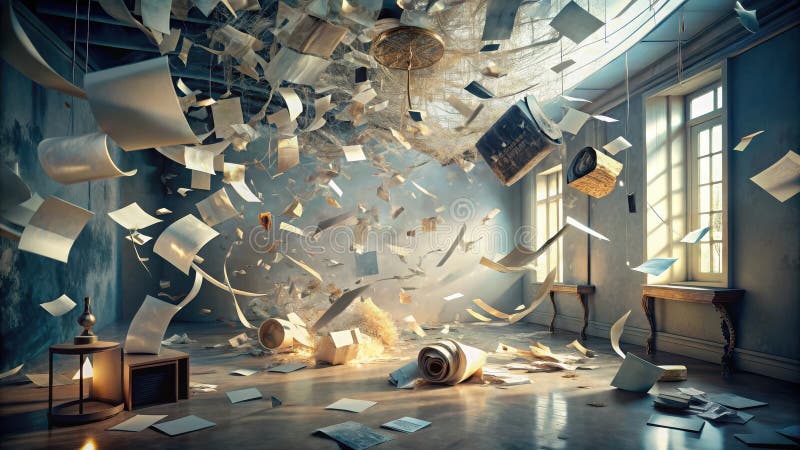 A Room Transformed by a Whirlwind of Papers and Documents an Enigmatic ...