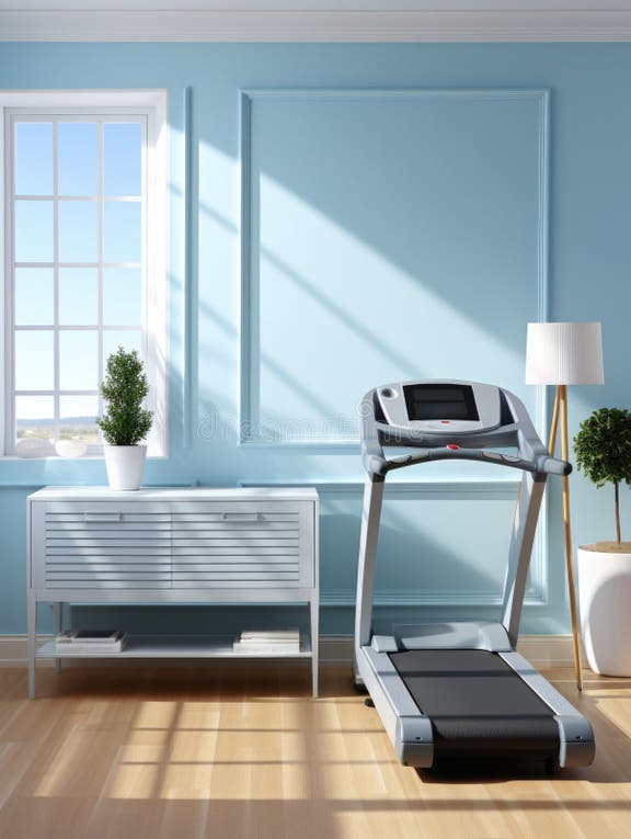 A Room with a Treadmill and a Desk, AI Stock Photo - Image of equipment ...