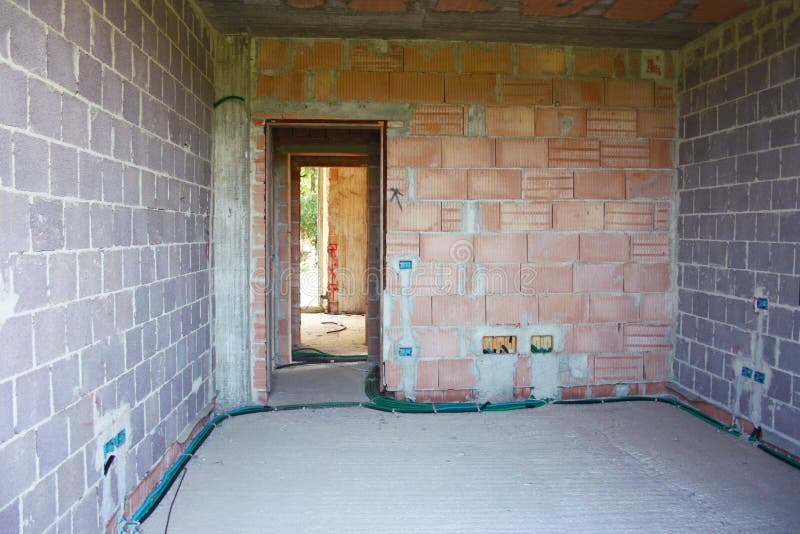 Room Under Construction with Concrete and Brick Stock Photo - Image of ...