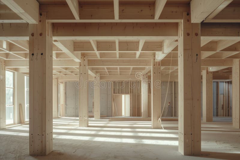 A Room Under Construction with Exposed Wooden Beams Stock Image - Image ...