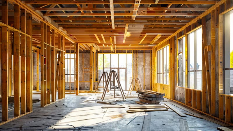 A Room Under Construction with Wooden Framing Stock Photo - Image of ...