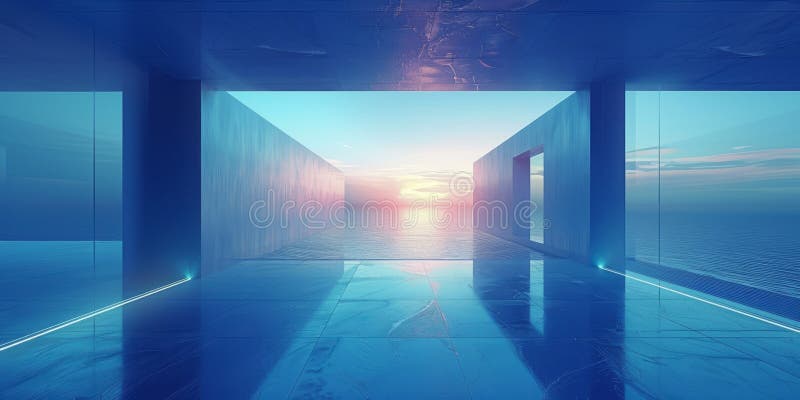 A Room with an Unoccupied Interior, Showcasing a Vast Ocean Visible ...