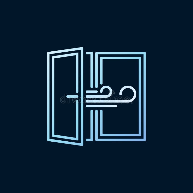 Room Ventilation Line Blue Icon - Opened Window Outline Vector Symbol ...