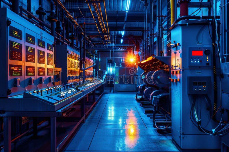 The Room is Very Dark and Filled with Various Electrical Equipment ...