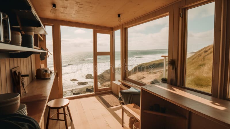A Room with a View of the Ocean. AI Generative Image. Tiny House ...
