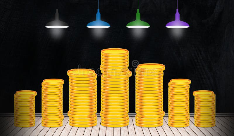 Room Wall Concept with Gold Coins Stack Stock Illustration ...