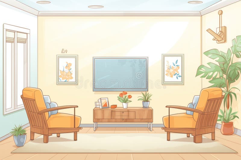 A Room with Wall Mounted Tv and Lounge Chairs for Relaxation Stock ...