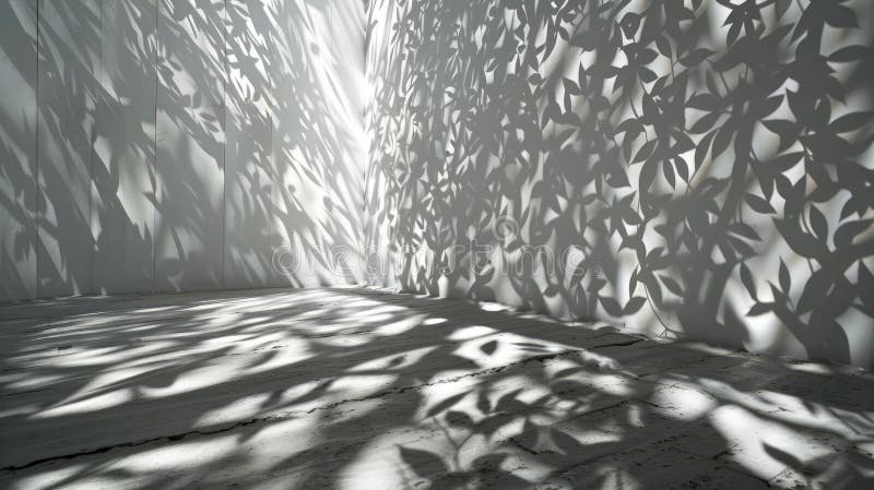 Luminous Leaf Patterns Casting Shadows in White Worn Room Stock ...